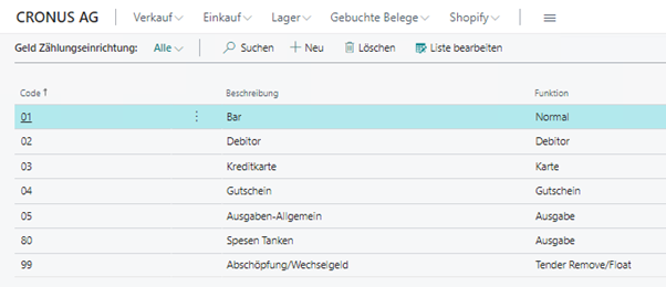 Zahlungsarten | COSMO Cash Register