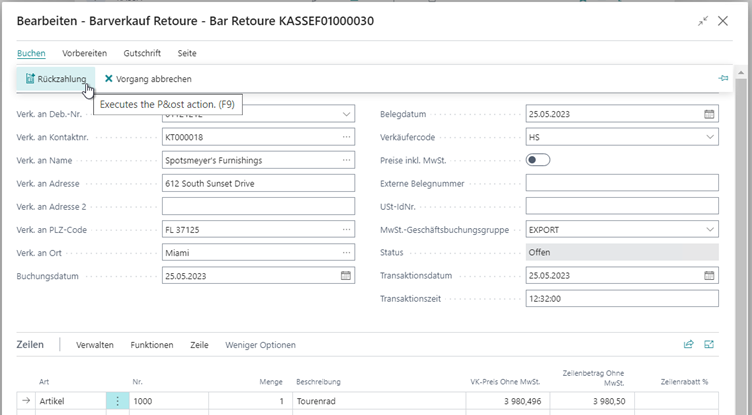 Prozess Retoure | COSMO Cash Register