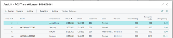 Prozess Transaktionsjournal | COSMO Cash Register