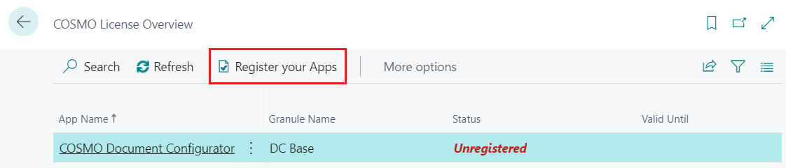 App Registration / Licensing | Document Configurator