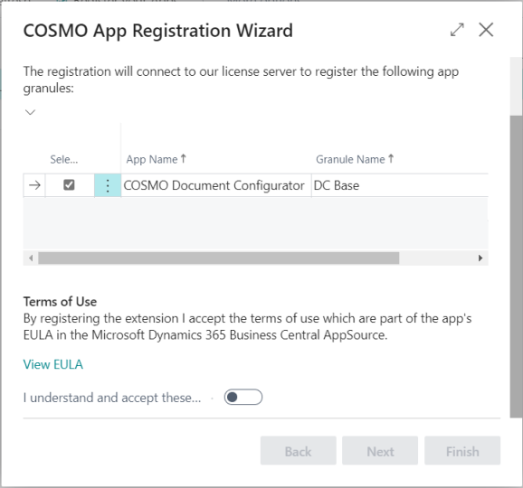 App Registration / Licensing | Document Configurator