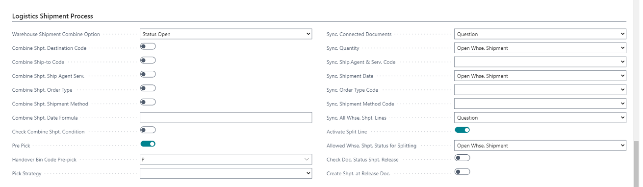 COSMO Logistics setup fields on the Location card | Logistics