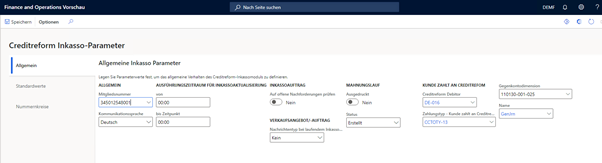 Inkasso Einrichtung | COSMO CrefoDynamics (FO)