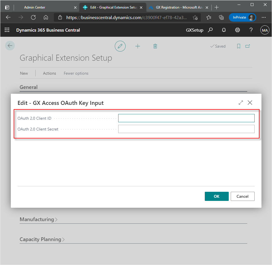 Set Up Authentication Method = OAuth 2.0 | Graphical Extension